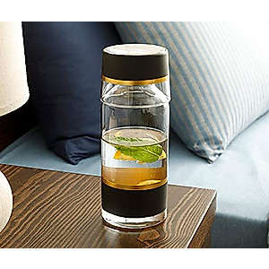 CEVVIZZ Bedside Water Carafe With Glass Set -Cup and Bottle to Keep Next To Your Bed for a Handy Midnight Drink - Glass Carafe 24 oz/Cup 7.5 oz - Beautiful Gift Box (GOLD ELEGANCE)