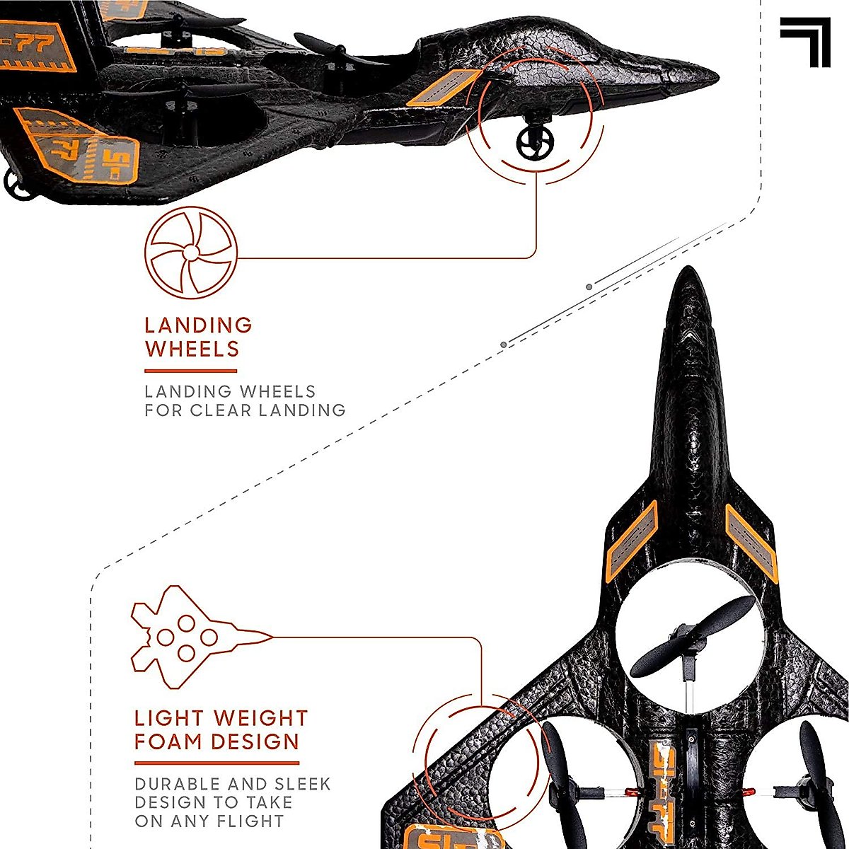 SHARPER IMAGE Thunderbolt Remote Control Stunt Drone, Standard Edition, 2.4 GHz Wireless Fighter Jet RC, Quadcopter with Assisted Landing, Small Plane for Kids and Beginners, Rechargeable