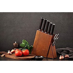 HEZHEN Damascus Steel 7pcs Kitchen Knives Block Set, Multifunctional Kitchen Shears, Professional forging Chef Knife Santoku Nakiri Utility Fruit, Ergonomic Ebony Handle -Classic Series