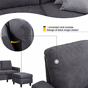 SUNLEI 79'' Convertible Sectional Sofa, L Shaped Couch Reversible Chaise Modern Linen Fabric for Small Space(Dark Grey)