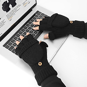 Cierto Winter Fingerless Gloves for Women & Men | Cold Weather Convertible Thermal Gloves for Cycling Running Driving Ski,Mens Womens Warm Knit Mittens