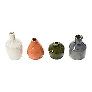 Main + Mesa Stoneware Bud Vases in Crackle Glaze, Olive/Terracotta Tones, Set of 4