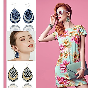 AOUXSEEM 181 Pcs Faux Leather Earrings DIY Making Kit, Contains 60 Pre Cut Metallic Vinyl and Leopard Printed Fabric Earring Pieces,60 Earring Hooks 60 Jump Rings 1 Jump Ring Opener