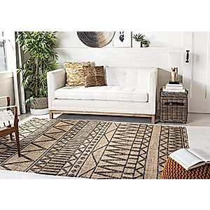 SAFAVIEH Kilim Collection 5' x 8' Natural / Charcoal KLM752A Handmade Moroccan Boho Jute & Cotton Area Rug