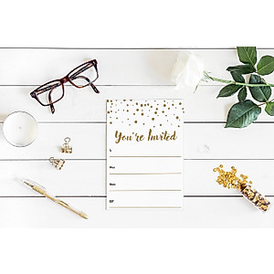 Shimmering Gold Dot Party Invitations - Pack of 48