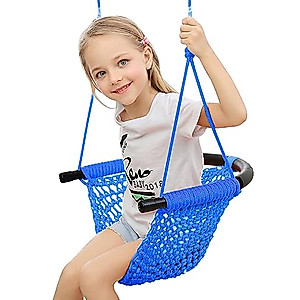 ROPECUBE Kids Swing Seat, Hand-Knitting Toddler Swing, Swing Seat for Kids with Adjustable Ropes, Kids Tree Swing Porch Swing Rope Swing Seat, for Outdoor Indoor, Playground, Backyard(Blue)