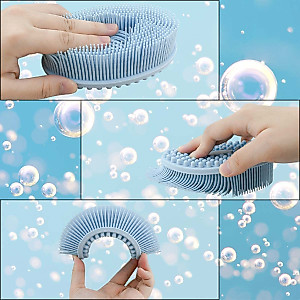 Exfoliating Silicone Body Scrubber Silicone Bath Brush Silicone Shower Loofah for Gentle Massage Skin Long Lasting Lathers Well Easy to Clean More Hygienic Than Traditional Loofah Body Brush (Blue)