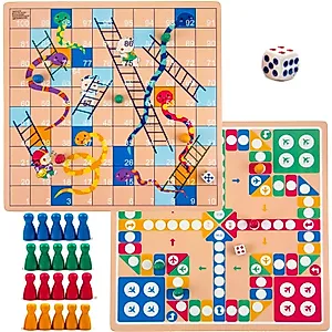 Toysery 2 in 1 Board Games Set. Complete with Ludo Board Game Plus Snakes and Ladders Set