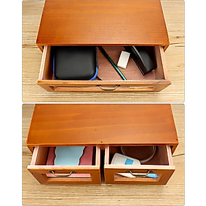 QWORK Wooden Box Organizer, Wood Desktop Storage Cabinet with 3 Drawers, Dark Brown