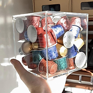 DARENYI Coffee Pod Holder with Lid, 5 x 5 inch Acrylic Storage Box for Nespresso VertuoLine Capsule K Cup Kcup Holder Coffee Pod Tea Bag Candy Storage Organizer Container