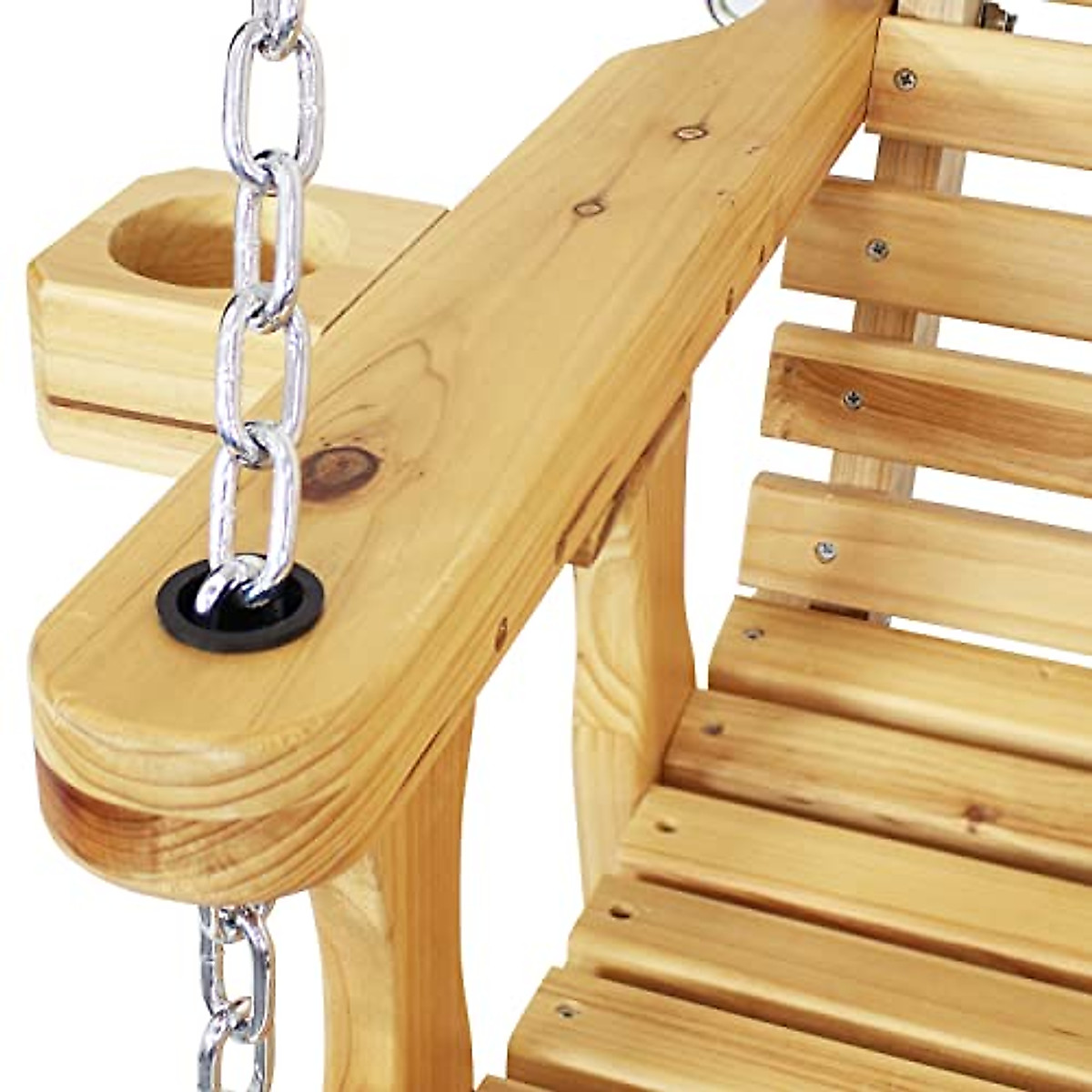 Sunnydaze Traditional Wooden Porch Swing - Hanging Outdoor Patio Wooden Bench - Porch and Patio Swing with Chains - Finished Wood Porch Swing - 2-Person Bench Swing - 58.5-Inch