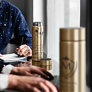 Maverton Travel Mug with engraving for woman - Customized Thermo mug for lady - Removable tea infuser - Lightweight design - LED Temperature Display - Personalized gadget for her - CAT LADY