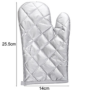 1 Pc Oven Mitts,Baking Gloves Anti-scalding Oven Gloves Thickened Breathable Heat Insulation Non-Slip Kitchen Mittens for Cooking Baking Barbecue BBQ Microwave Silver 10.04" x 5.51"