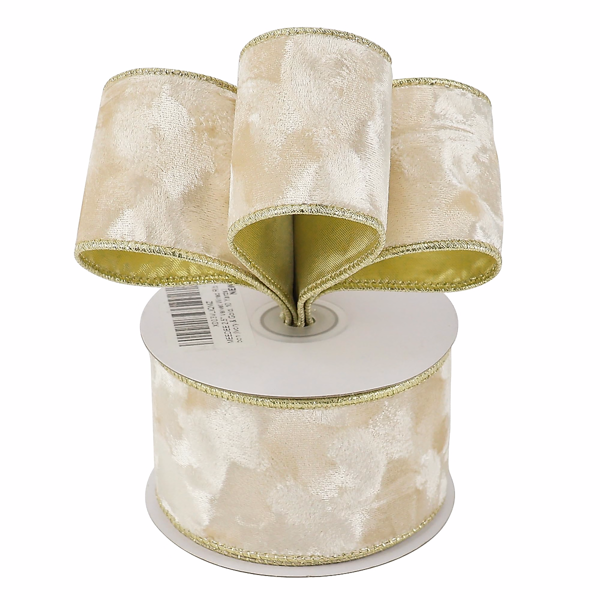 MEEDEE Ivory Velvet Ribbon with Gold Back Double Sided Christmas Wired Ribbon Cream Velvet Ribbon 2.5 Inch with 10 Yards Christmas Velvet Ribbon for Christmas Tree, Wreath Supplies, Crafts Bow