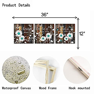 OuElegent 3 Piece Daisy Canvas Wall Art Inspirational Quotes Painting Pictures Farmhouse Flower Prints Artwork for Office Living Room Bedroom Bathroom Decor Framed Ready to Hang