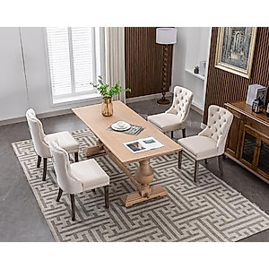 KCC Velvet Dining Chairs Set of 2 (Renewed), Upholstered High-end Tufted Dining Room Chair with Nailhead Back Ring Pull Trim Solid Wood Legs, Nikki Collection Modern Style for Kitchen, Beige