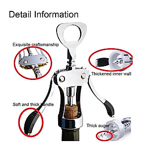Wing Corkscrew Red Wine Bottle Opener,Zinc Alloy Stainless Steel Multifunction Beer Cap Opener Wine Bottle Stopper Opener
