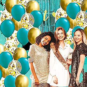 Teal Gold Balloons Teal Gold Party Decorations of 15pcs for Teal Gold Birthday Decorations Women/Teal Gold Bridal Shower Decorations/Teal Gold Wedding Decorations