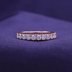 AFFY 3/4 Carat Round Cut Natural White Diamond Wedding Band Ring In 14K Rose Gold Over Sterling Silver (Clarity : I2-I3, Color : I-J, 0.75 Cttw) Ring Size-10
