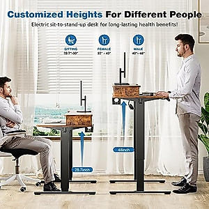 DUMOS Adjustable Height Electric Sti to Standing Desk with Drawer,63 x 24 in Ergonomic Computer Table with Splicing Board, Wire Hole and Hook for Workstation for Home, Office, Rustic Brown & Shelf