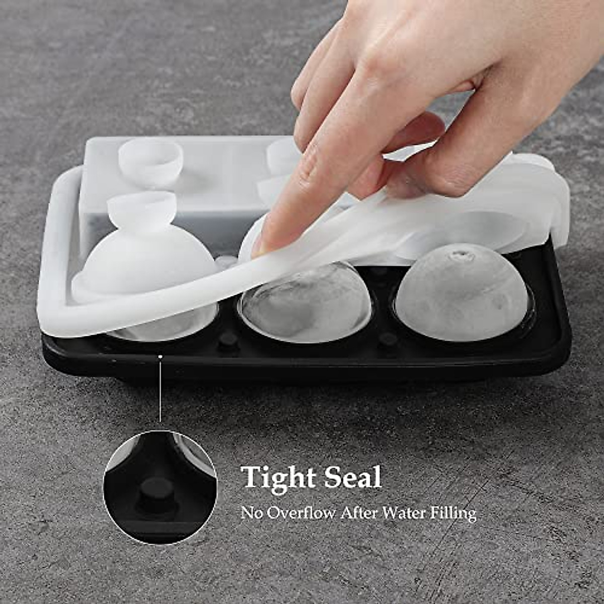 Ice Cube Trays 2 Pack, Morfone Silicone Round Ice Ball Molds& Square Large Ice Molds Combo with Lids, Funnel Design Easy-Release Reusable Ice Ball Maker for Whiskey, Cocktail, Bourbon, Homemade Drinks