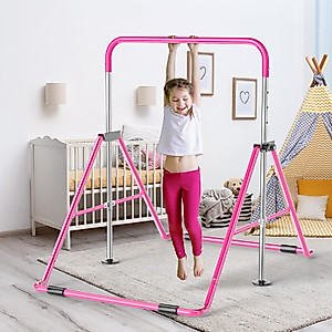 Safly Fun Gymnastics Bar for Kids, Adjustable Height Horizontal Bar Foldable Gymnastic Junior Training Bar Kip Bar for Home Using Gymnastics Equipment Indoor