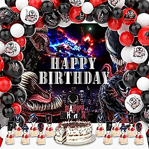 Venom Balloons Party Supplies Arch Garland Kit, Venom Backdrop, Cupcake Toppers,for Baby Shower Wedding Birthday Graduation Anniversary Party Decorations (black)
