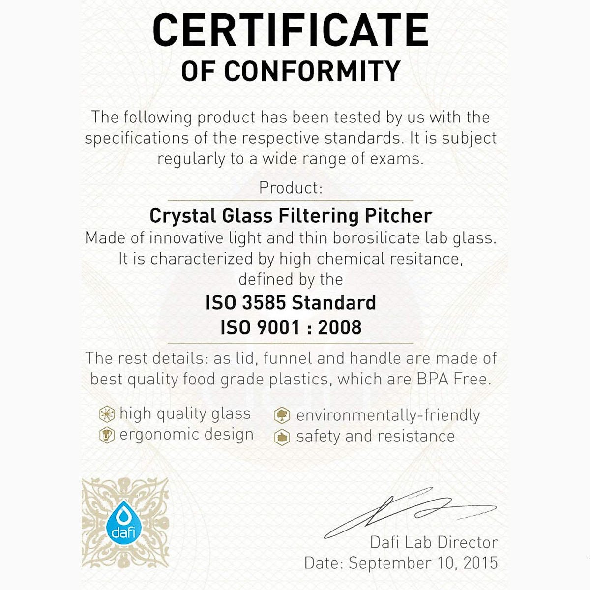 DAFI Glass Water Filter Pitcher with Alkaline Filter | 64 oz | waterdrip Water Purifier for Drinking Water, Clearly Filter jug, Water purifer | White LED, BPA-Free | Made in Europe