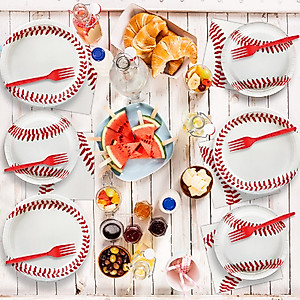 gisgfim 96 Pcs Baseball Party Supplies Bundle Paper Plates Napkins Baseballs Party Birthday Decorations Favors For Girls Serves 24