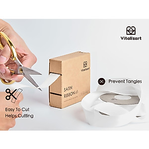 Vitalizart White Ribbon for Gift Wrapping 1" x 25Yd Double Face Continuous Functional Satin Ribbon for Crafts Silk Like Fabric Flower Bouquet Birthday Party Bridal Shower Wreath Hair Off White