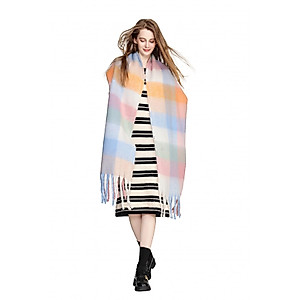 Yatemiole Women's Cashmere Big Coloured Checked Scarf Winter Warm Wrap Scarf (Pattern - 16)