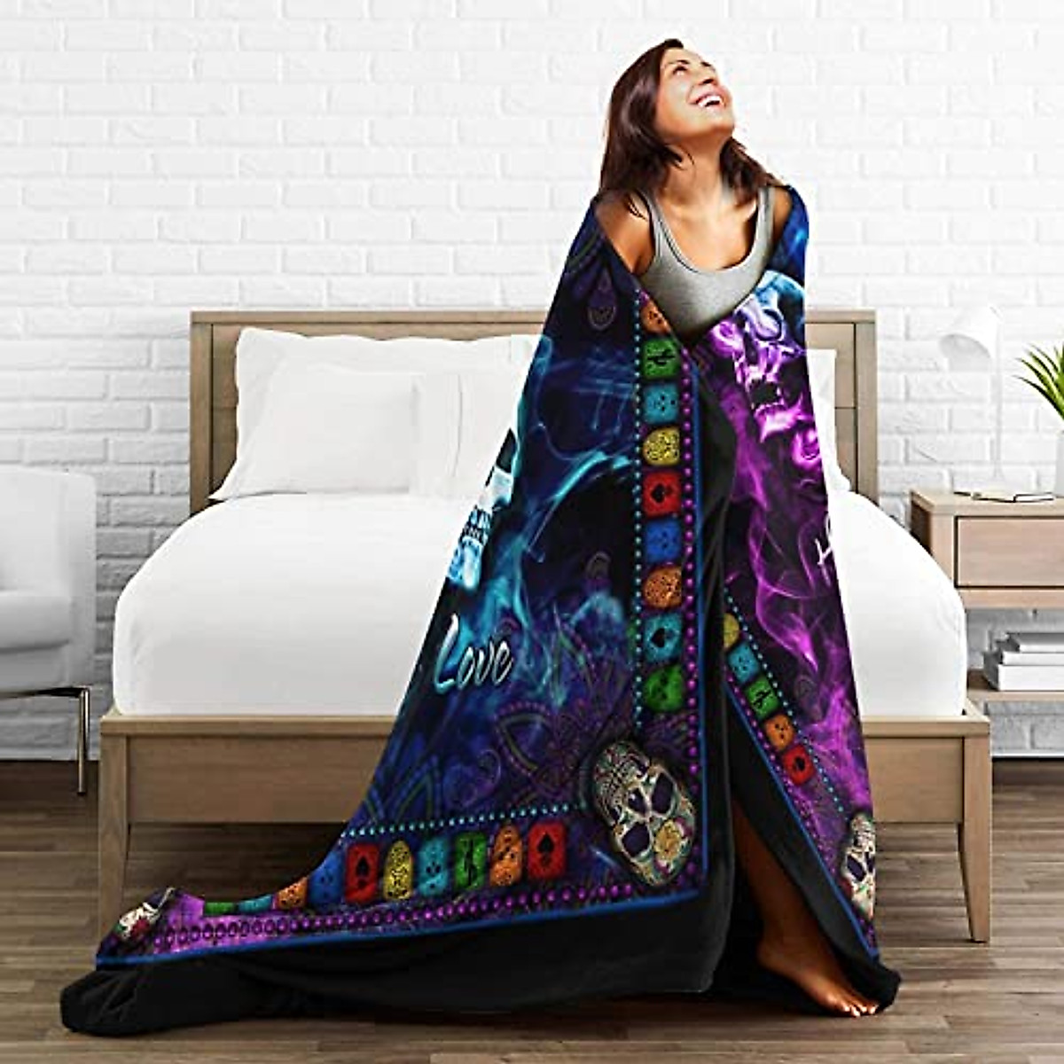 Skull Blanket for Boys Girls Spooky Goth Boho Skull Skeleton Throw Blanket Soft Cozy Warm Fuzzy Fleece Skull Bedroom Decor Blanket for Women Adults Couch Sofa Bedding 50"X40"