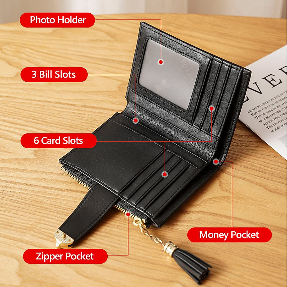 FOXER Women Leather Wallet Small Bifold Wallet Quilted Wallet Card Holder (Black2)