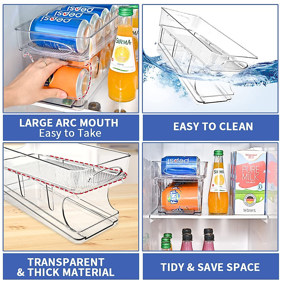 2-Layer Auto Rolling Beverage Can Organizer, Soda Can Organizer for Refrigerator Pop Can Organizer Dispenser Holder for Beer, Transparent Plastic Containers