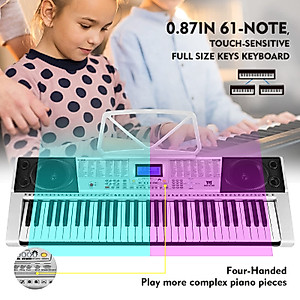 MUSTAR 61 Key Piano Keyboard, MEKS-400 Electric Piano Keyboard with Lighted Up Keys, Learning Keyboards Piano for Beginners, Piano Stand, LCD Screen, Headphones, Microphone, Kids Birthday Gifts