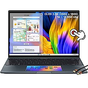 ASUS Zenbook 14X 14 16:10 OLED 2.8K (2880 x 1800) Touch Laptop Core i7-1165G7 NVIDIA GeForce MX450 Win11 Pro 550 nits 100% DCI-P3 Pantone Backlit KB Harman / Kardon w/hdmi (16GB RAM | 1TB PCIe SSD)