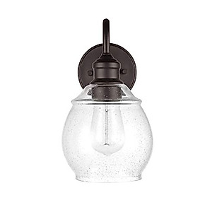 Globe Electric 51622 Maia 1-Light Vanity Wall Sconce, Dark Bronze, Seeded Glass Shade, Bulb Included