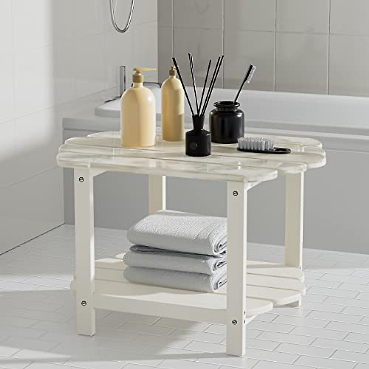 FERFALDER Adirondack Patio Table-2 Tier Outdoor Side Table White Balcony Table for Garden Pool