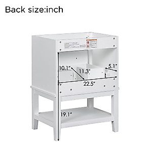 24" Bathroom Vanity Without Sink, Freestanding Bathroom Vanity Base Cabinet Solid Wood Bathroom Storage Cabinet with Drawer and Open Shelf for Small Space, White