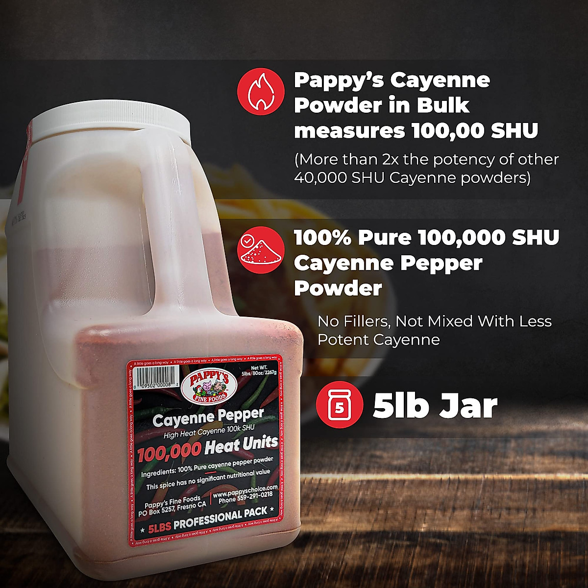 Cayenne Pepper Powder Bulk – 100,000 Heat Units - 5lb Jar.