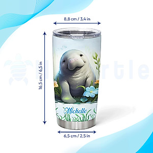 Hyturtle Personalized Gifts Manatee Lover - My Spirit Animal Is A Manatee Custom Name Stainless Steel Tumbler 20 oz With Lid - Idea Cute Sea Animal Lover Gifts For Women, Girl On Birthday, Christmas