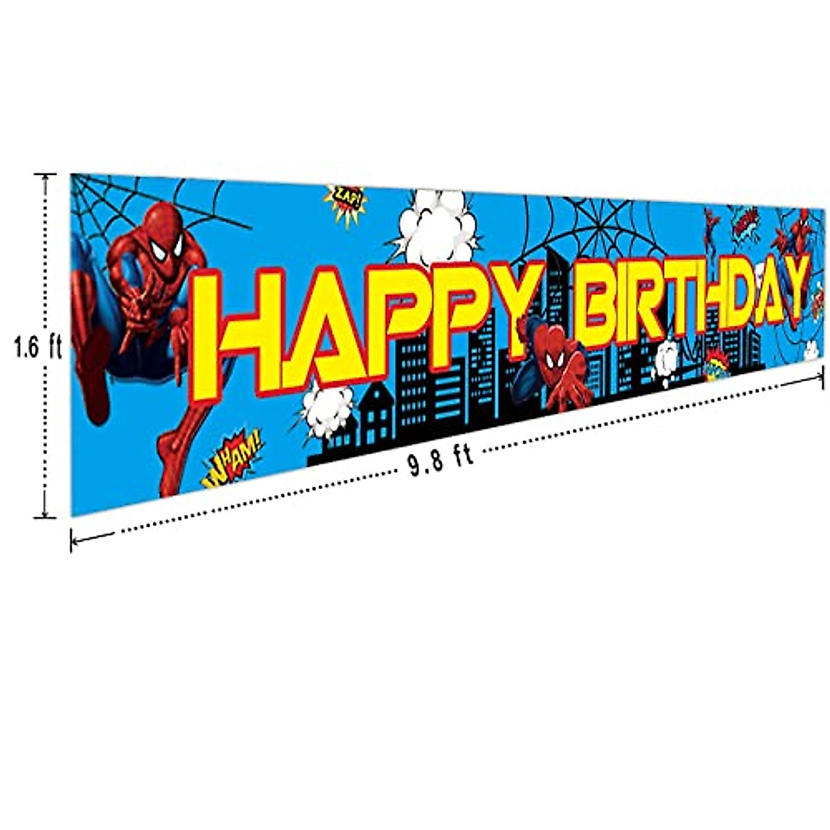 Large Superhero Spider Man Happy Birthday Banner, Spider Man Themed Birthday Party Supplies Decorations, Superhero Birthday Party Supplies for Boys Kids, Outdoor Indoor (118 x 19 In)