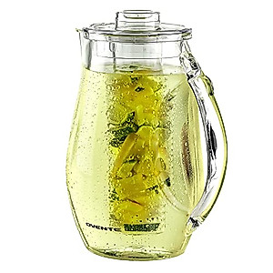 Ovente Water Fruit & Tea Flavor Infuser Pitcher 2.5 Liter Portable BPA-Free Carafe Drip Free Spout Removable Lid Diffuser Filter Set Clear Plastic For Hot or Cold Juice Beverage Dispenser PIA0852C
