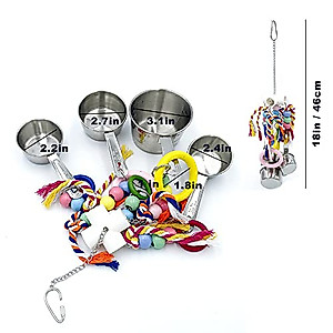 GILYGI Bird Parrots Pullable Stainless Steel Pots Toys, Bird Foraging Toys with Colorful Rope and Wooden Beads Rings for Small and Medium Parrot Bird