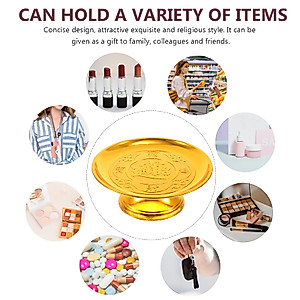 Wakauto 2pcs Buddhist Plate Offering Bowls Plate Golden Fruit Tray Food Dessert Snack Basket Blessing Tray for Altar Use Rituals Incense Smudging Decoration Ornament Golden Serving Bowls