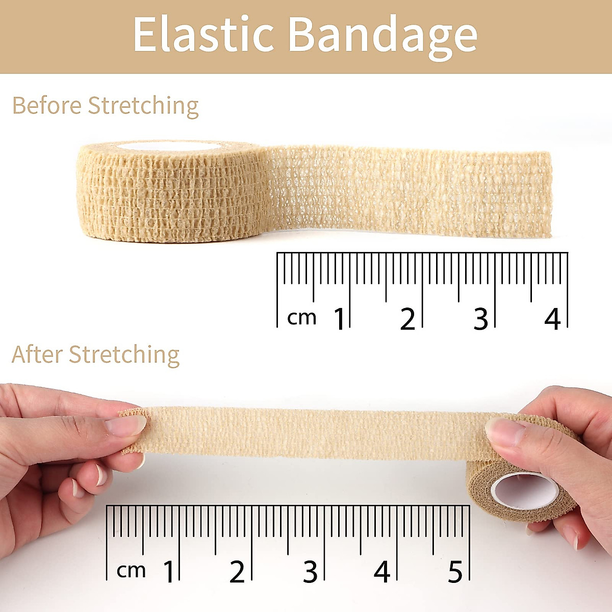 12pc-1 Inch Wide Skin Colour Elastic Self- Adhesive Bandage Finger Tape，Wrap Bandages, for Wrist and Ankle Sprains & Swelling