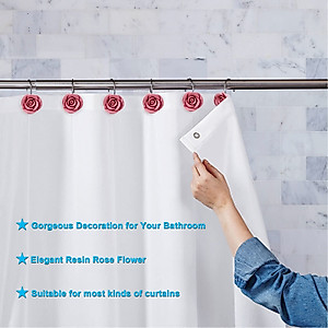 AGPTEK Rose Shower Curtain Hooks, 12PCS Anti Rust Decorative Resin Hooks for Bathroom, Baby Room, Bedroom, Living Room Decor (Pink Rose)