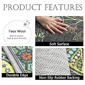 PAGISOFE Indoor Front Door Mat Boho Kitchen Sink Mat, 2x3 Machine Washable Rug, Floral Non-Slip Throw Rug with Rubber Backing, Soft Small Area Rugs for Entryway Bedside Bathroom Entry, Green/Multi