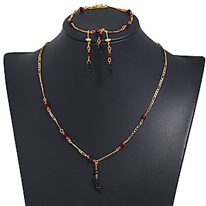 Caiyao Black Azabache Hand Figa Charm Stainless Steel 18K Gold Plated Link Chain Necklace Bracelet Evil Eye Amulet Protection Unisex Jewelry for Women Men-black