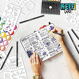 KEFF Bullet Dotted Journal Kit - Dot Journaling Set Supplies with 237 Pages Hardcover Grid Notebook Planner, Pens, Stencils and Stickers for Teenage Girls & Adults - Black